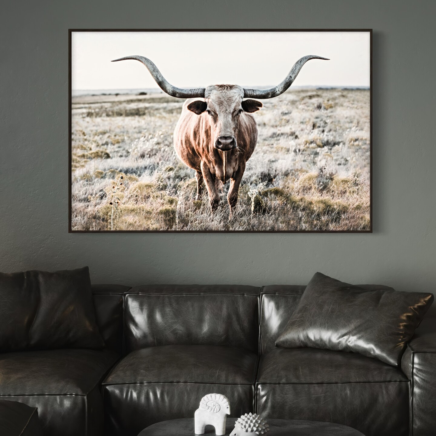 Texas Longhorn Cow Canvas Wall Art - Large Western Decor Cow Wall Art ...