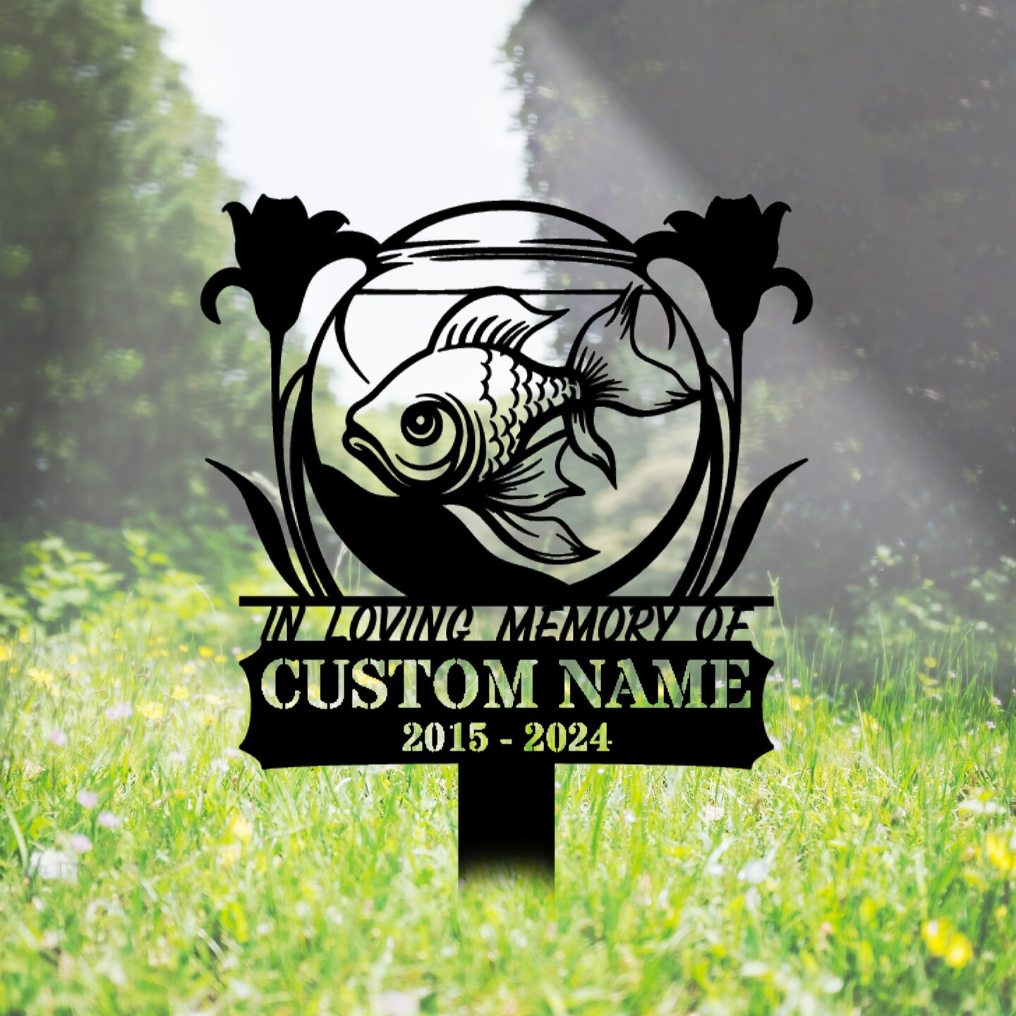 Custom Goldfish Memorial Metal Stake, Fish Metal Stake, Personalized ...
