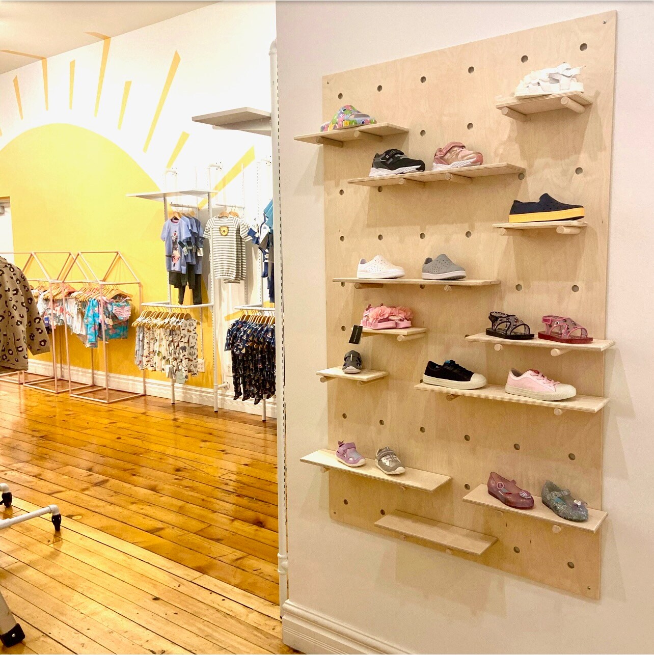 Modern Wooden Pegboard Wall Modular Floating Shelves for Playroom Gym ...