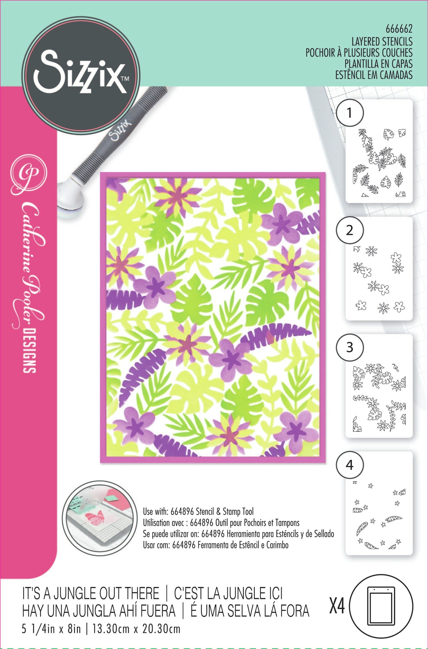 Sizzix Layered Stencils A6 By Catherine Pooler 4/Pkg-It's A Jungle Out ...