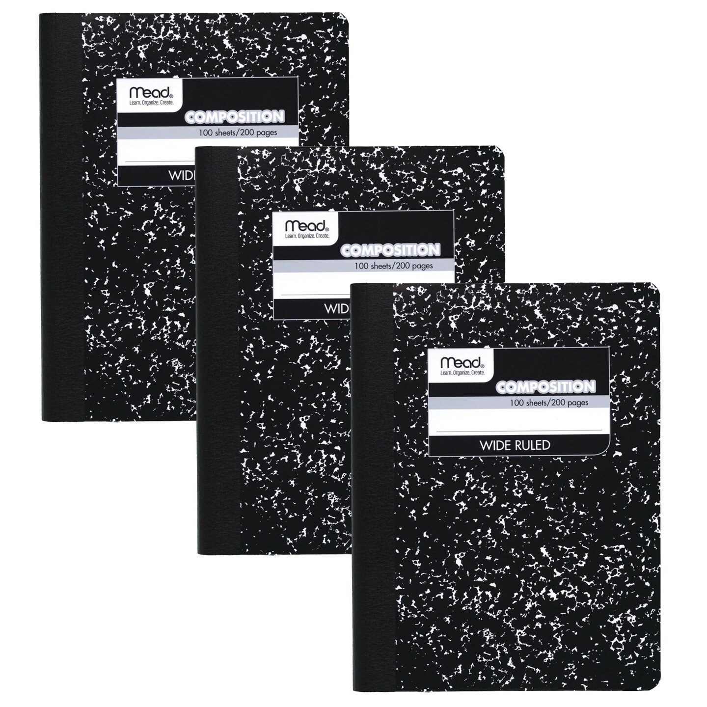 Composition Book, Wide Ruled, 100 Sheets, 9 3/4" x 7 1/2", Black Marble ...