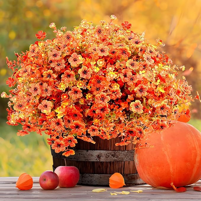 Artificial Fall Flowers for Outdoor Decor, Fake Mums, 16 Pieces Faux ...