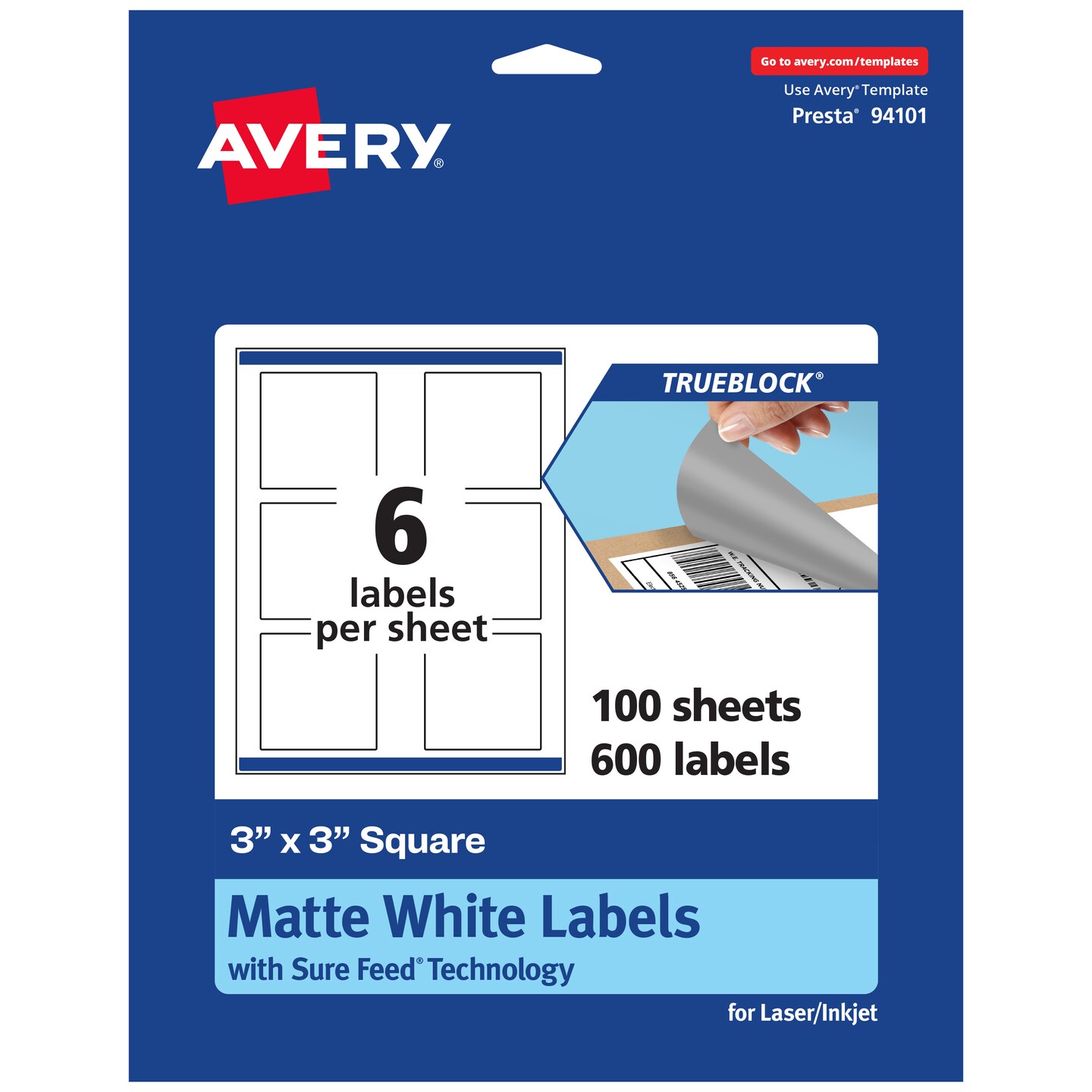 Avery TrueBlock Matte White Paper Labels, 3" x 3" Square, Color: White ...