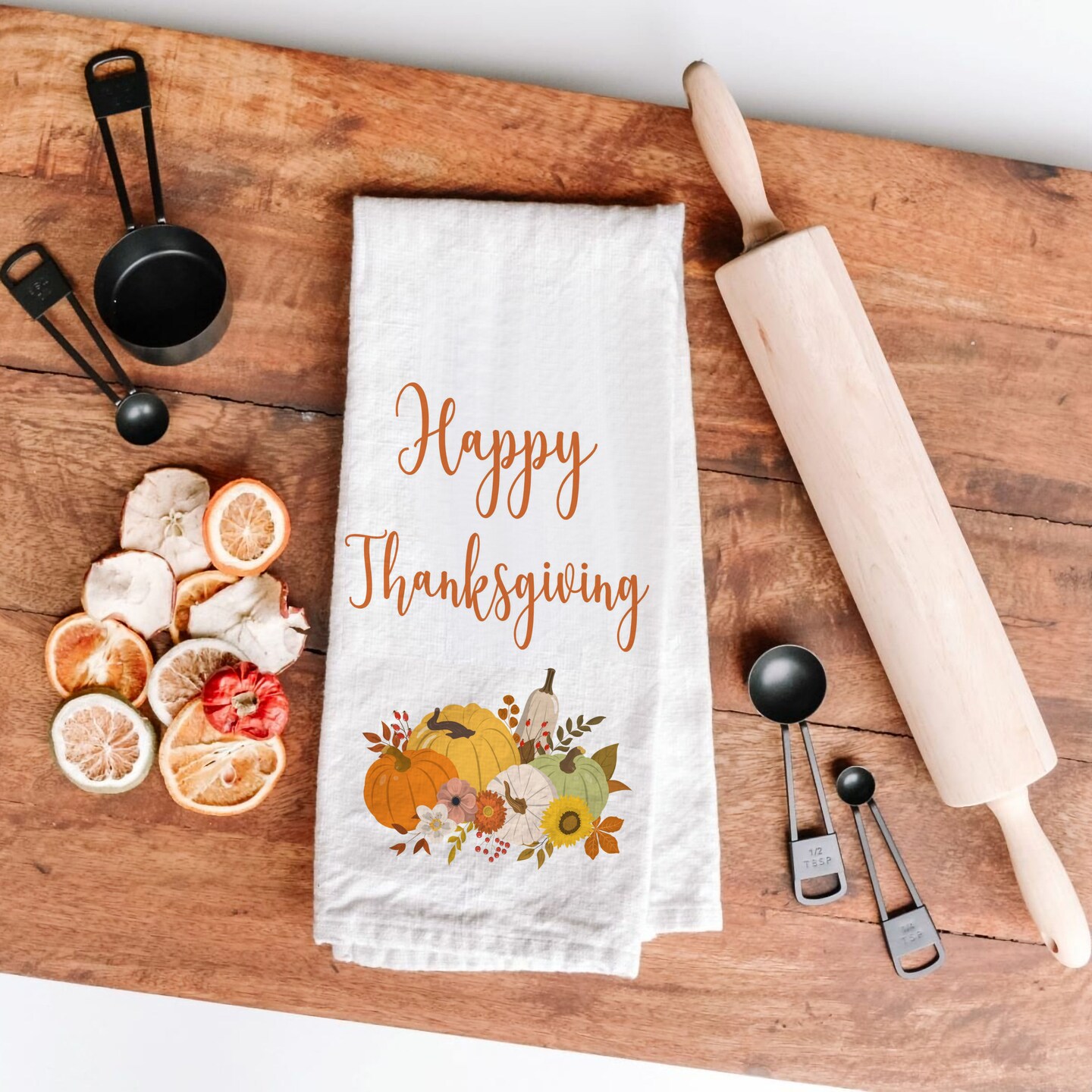 Thanksgiving Flour Sack Tea Towel - Happy Thanksgiving - White Heavy ...