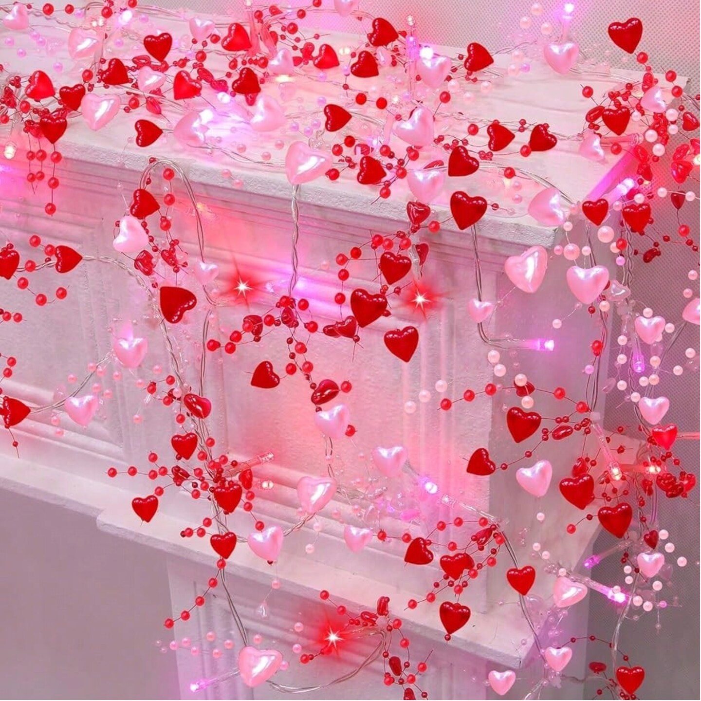 2-Pack Valentine's Day String Lights - 13Ft 40LED Pink & Red Heart ...