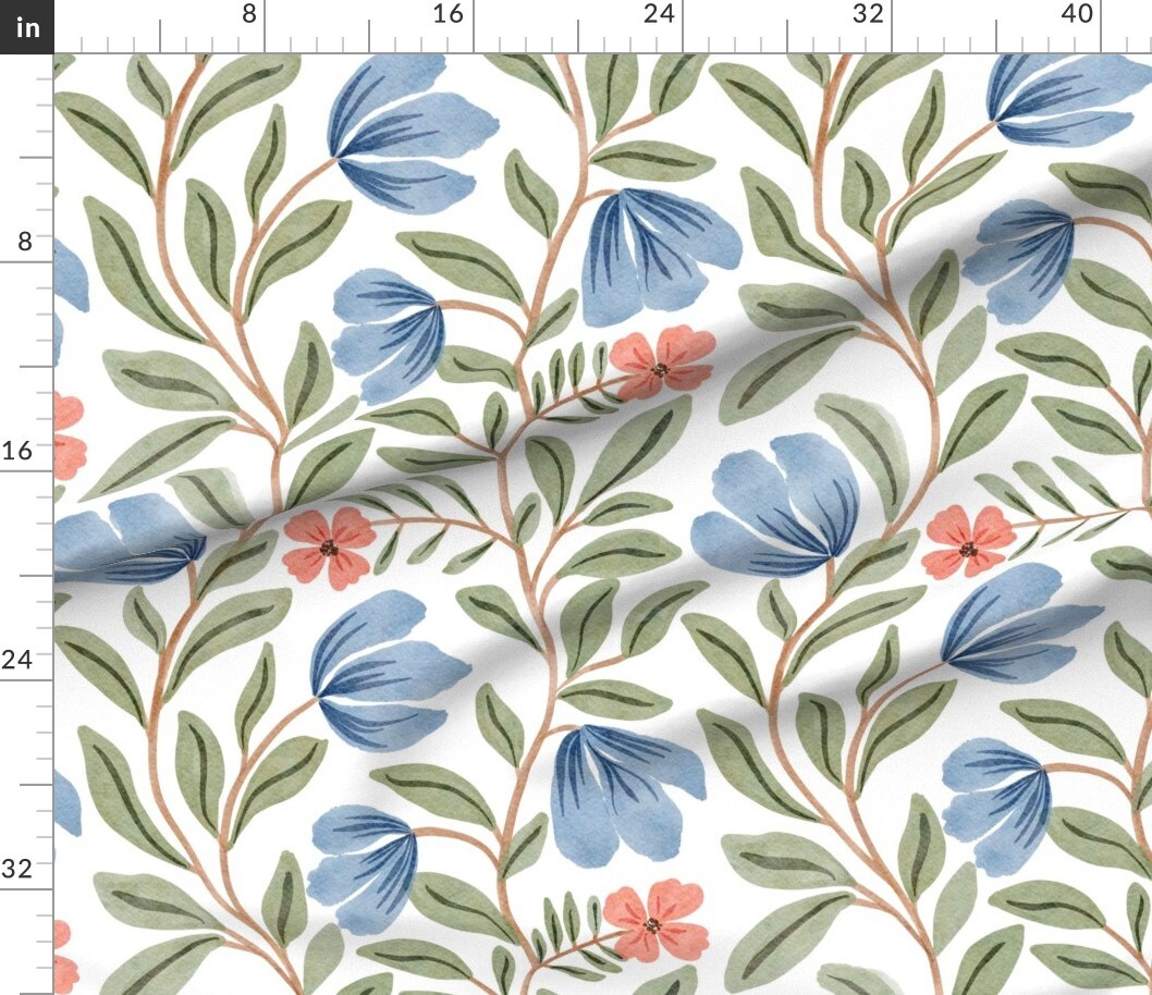 Various Fabrics by the Yard or Fat Quarter Cottagecore Watercolor ...