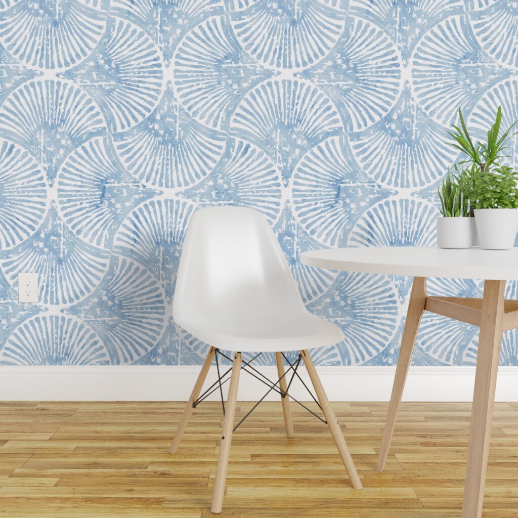 Pre-Pasted Wallpaper 2FT Wide Watercolor Scallop Coastal Nautical Beach ...