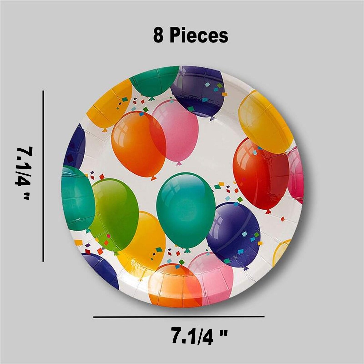 8 Ct. Balloon Birthday Party Dessert Plates 7 1/4" Colorful Paper ...