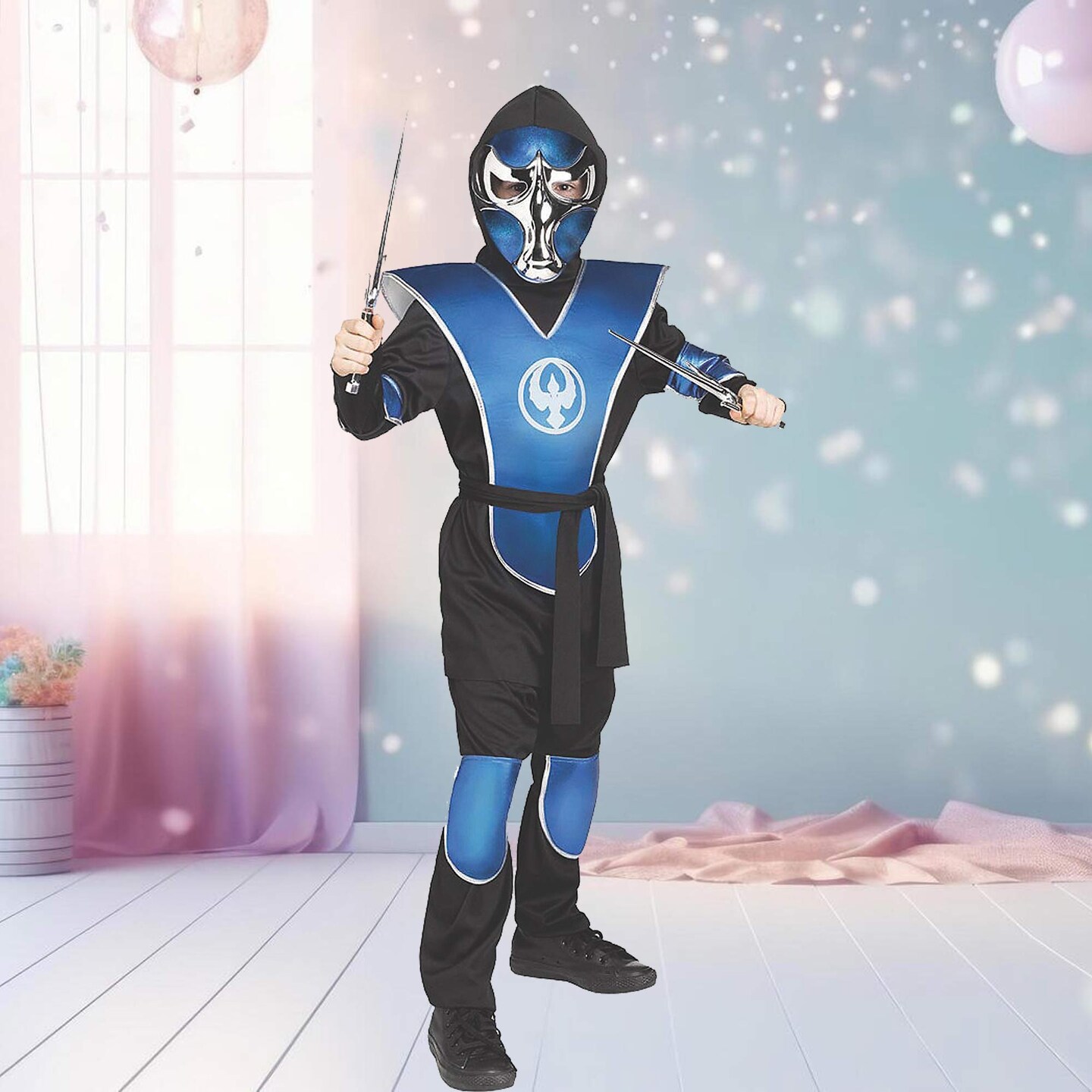 Raven Ninja Blue Chrome Child Costume with Mask and Full Warrior Set ...
