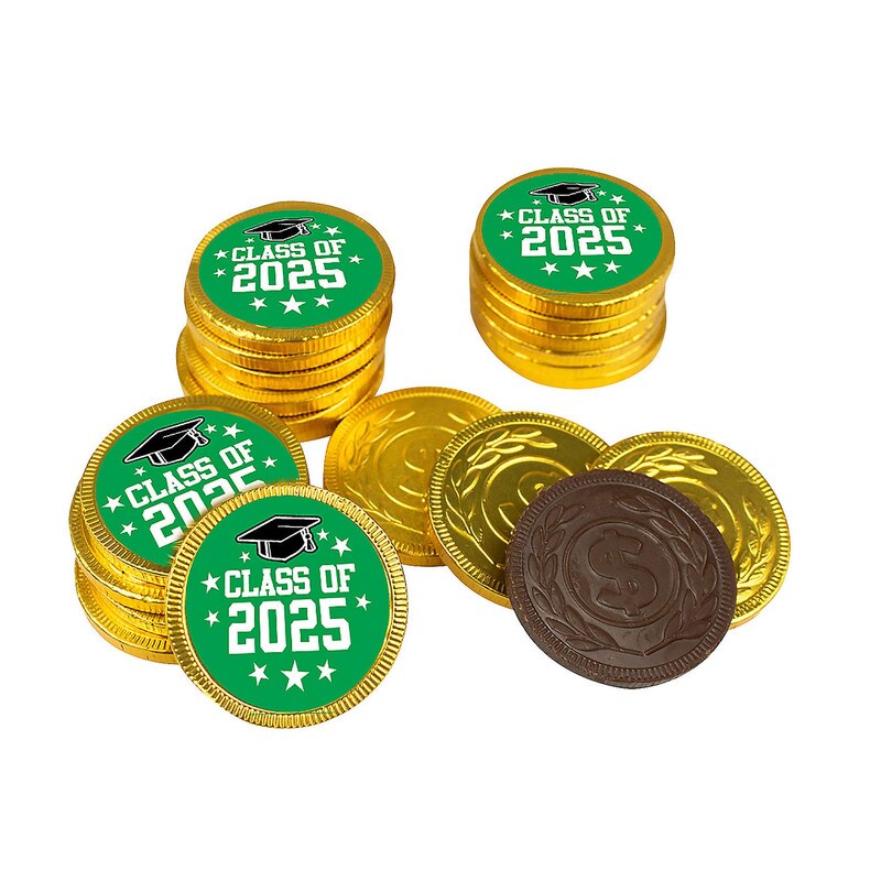 5.5 oz Class of 2025 Black Foil Wrapped Chocolate Coins 30 Pieces ...