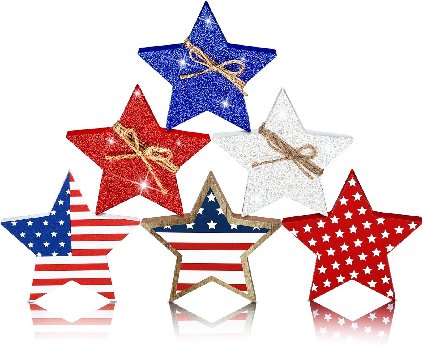 6 Pcs Patriotic Wooden Star Signs & Table Decor - Red, White & Blue ...