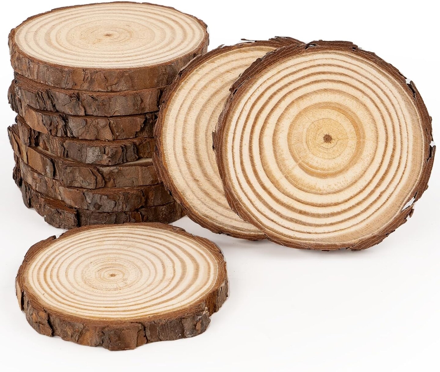 Wood Slices, 10 Pcs 3.5''-4'' Natural Wood Rounds, Wooden Circles ...
