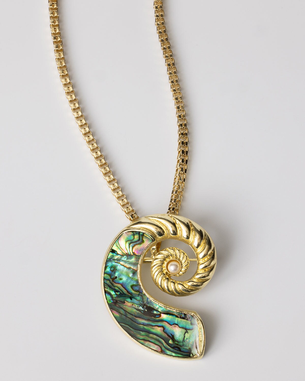Gold Swirl Shell Pear and Real Abalone Shell Nautilus Brooch and ...