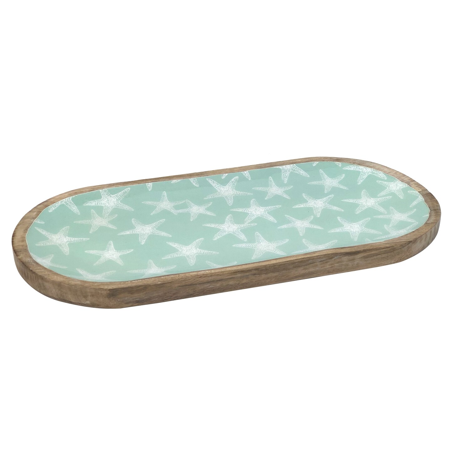 Large Wood/Enamel Oblong Starfish Prt Tray Mango Wood Printed Paper ...