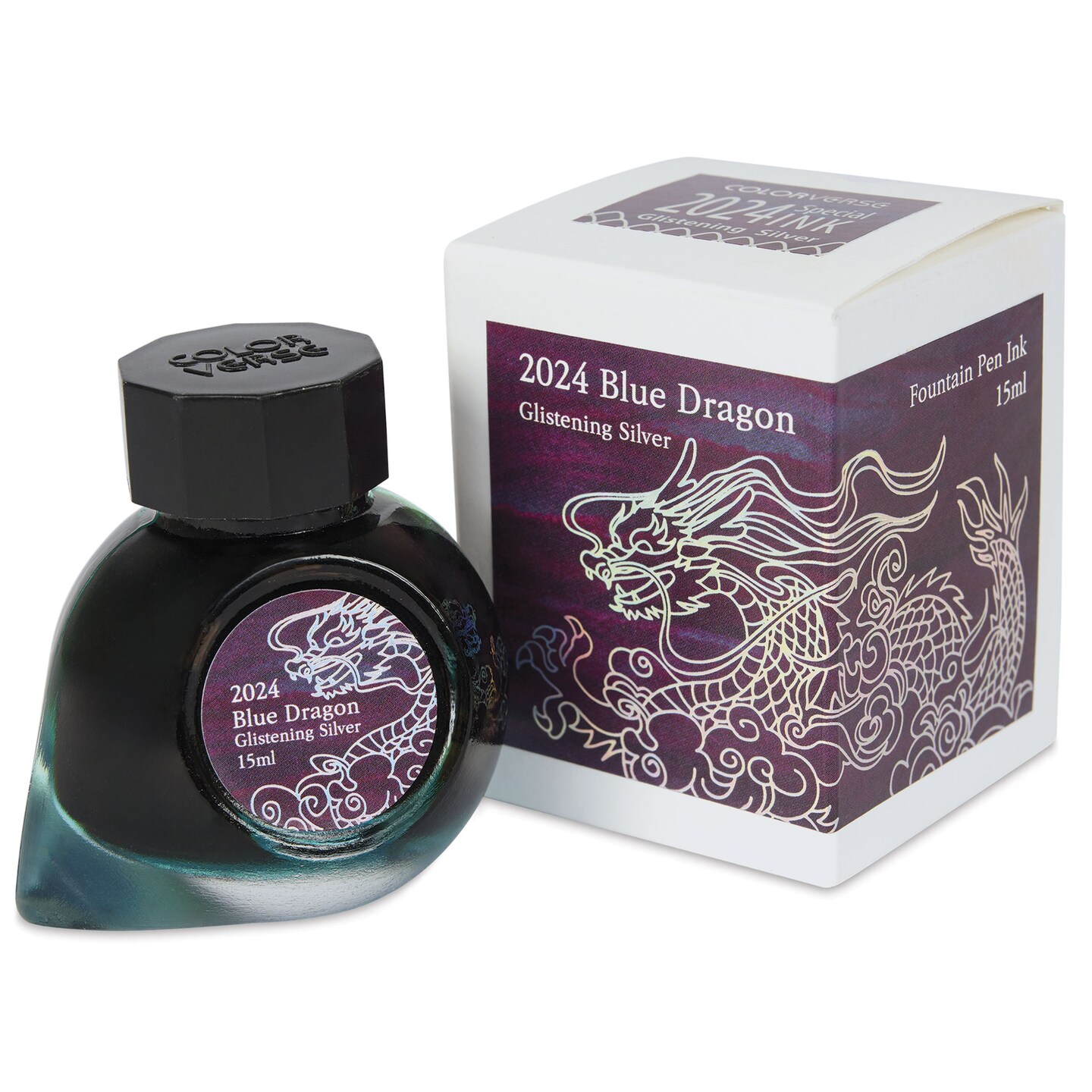 Colorverse Blue Dragon Fountain Pen Ink - Glistening Silver, 15 ml ...