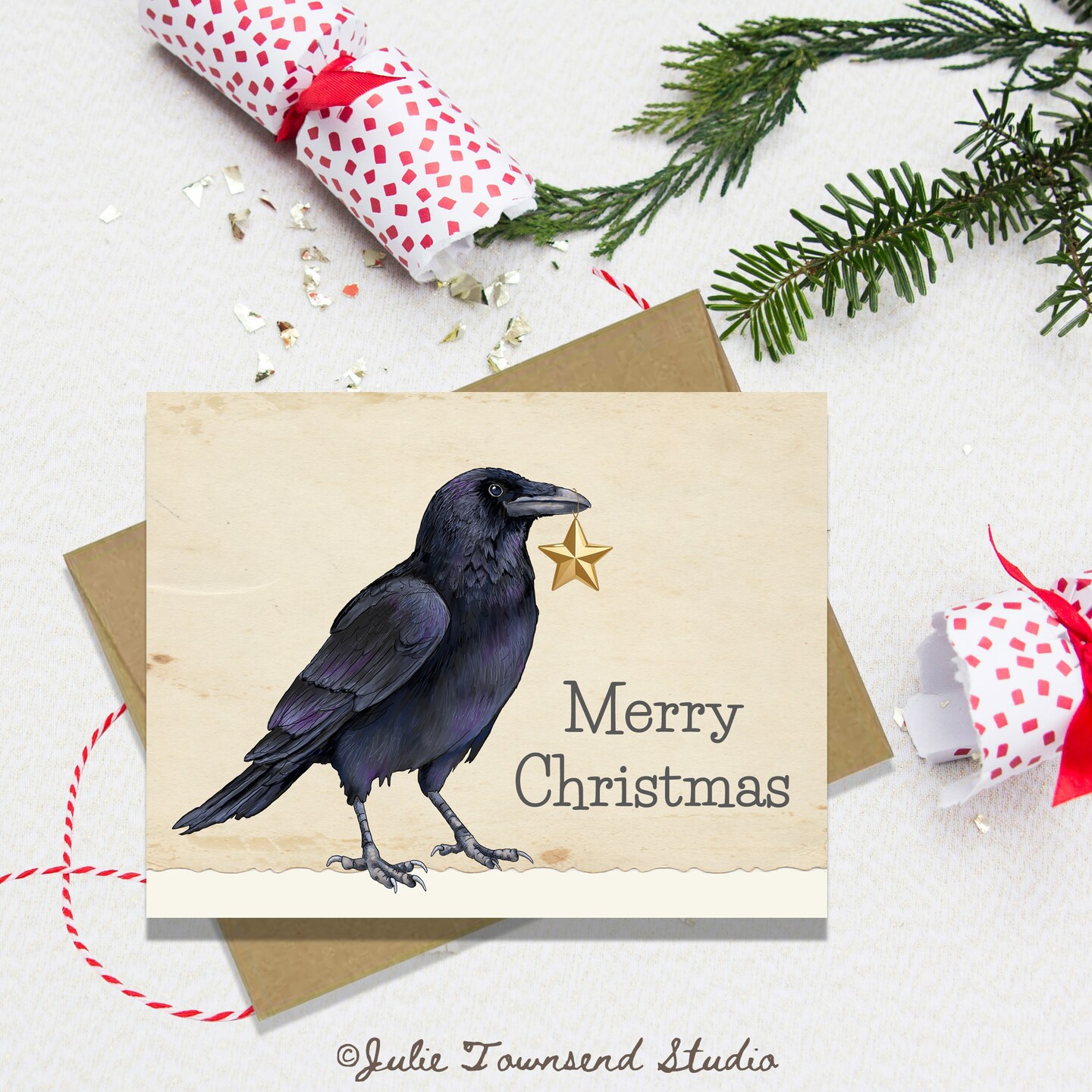 CROW HOLIDAY CARD SET - CHRISTMAS CROW with a gold star - Discover ...
