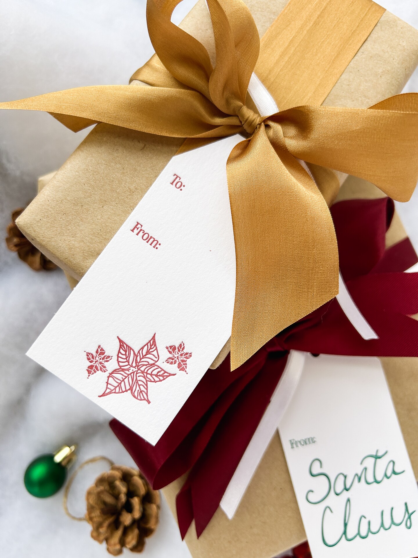 Holly and Poinsettia Letterpress Tag Set, Red and Green Gift Tags ...