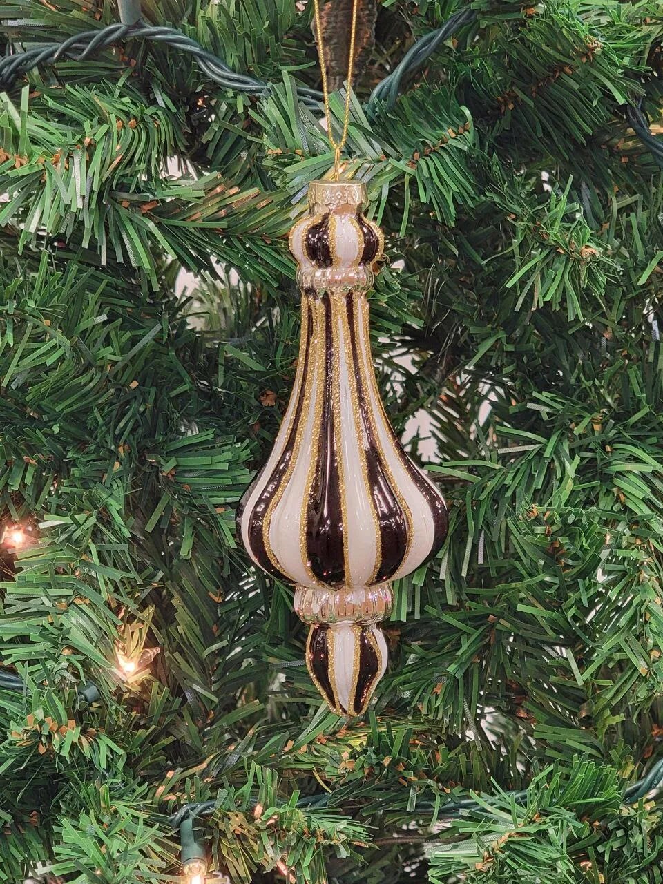 Gold and White Striped Finial Glass Christmas Ornament | Michaels