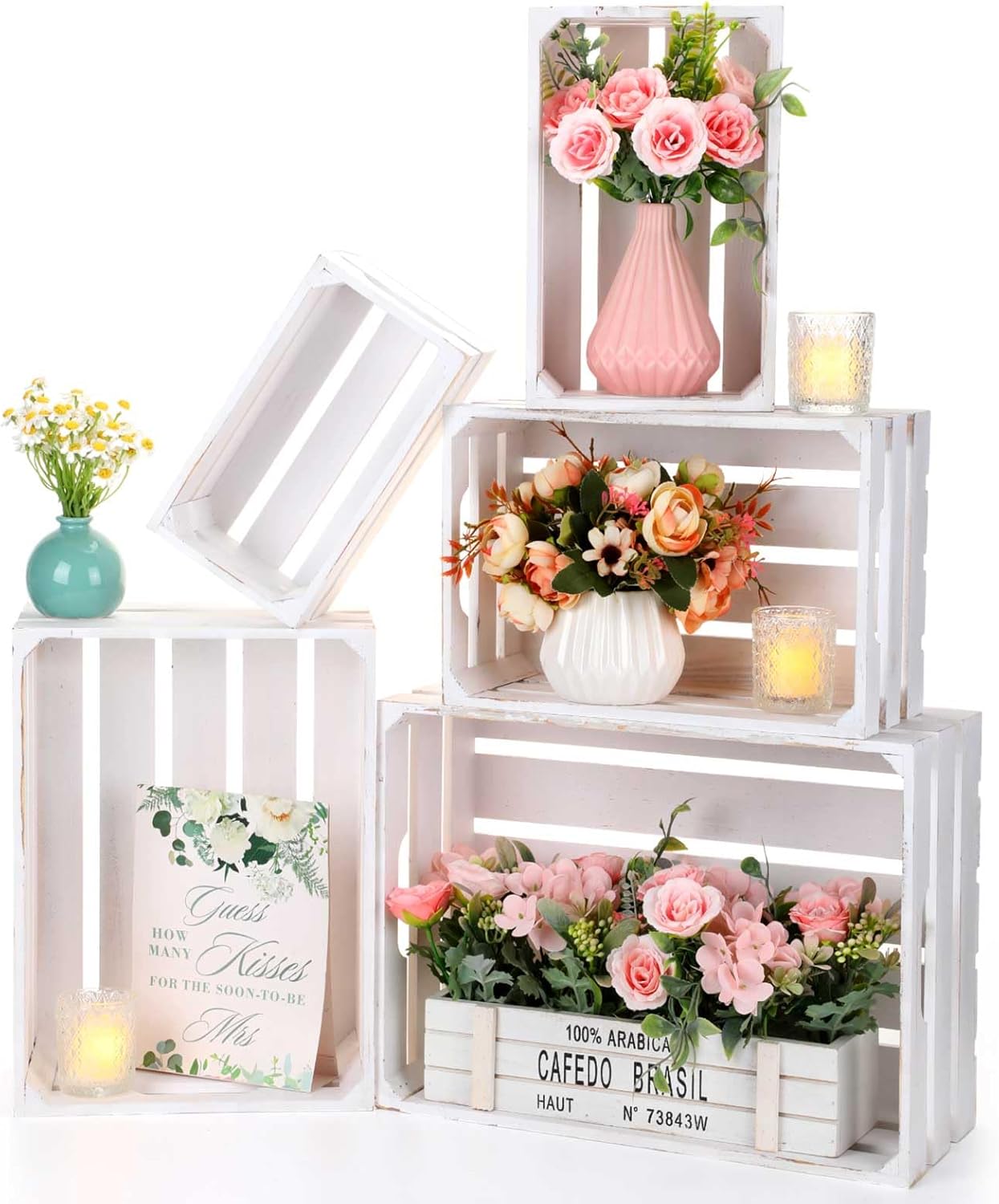 5 Pcs Decorative Nesting Wooden Crates for Storage Display 5 Size Large ...