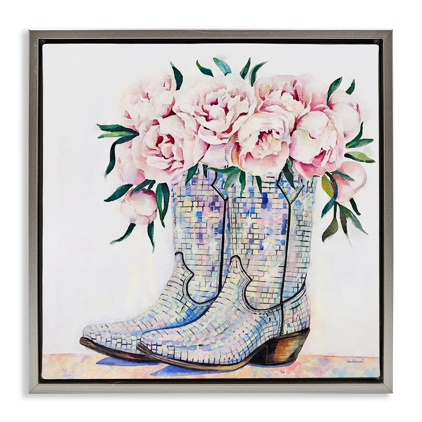 Stupell Industries Rose Filled Cowgirl Boots Floating Frame Design by ...