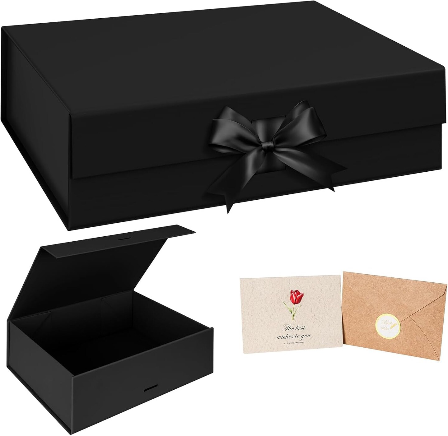 1 Black Magnetic Gift Box with Lid (13 × 9 × 4 in) – Collapsible Luxury ...