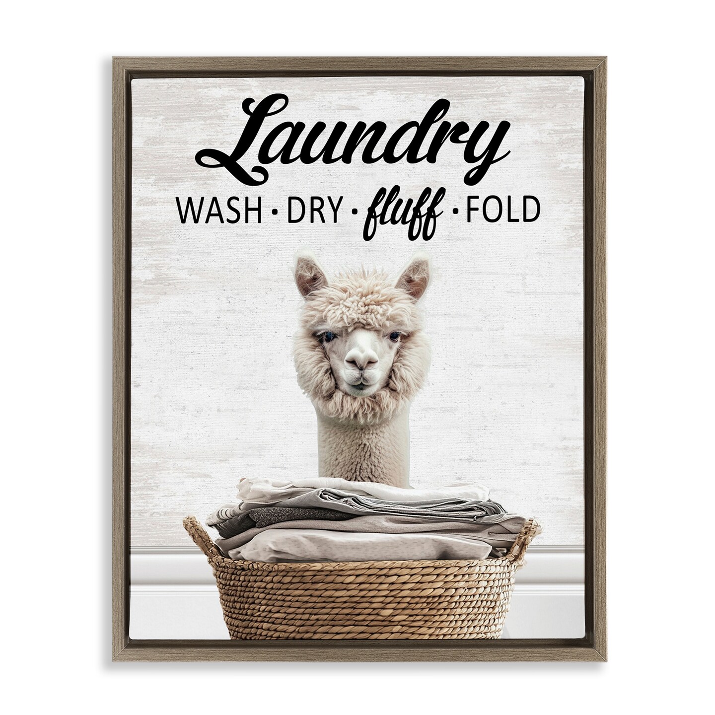 Stupell Industries Wash Dry Fluff Laundry Alpaca Floating Frame Design ...