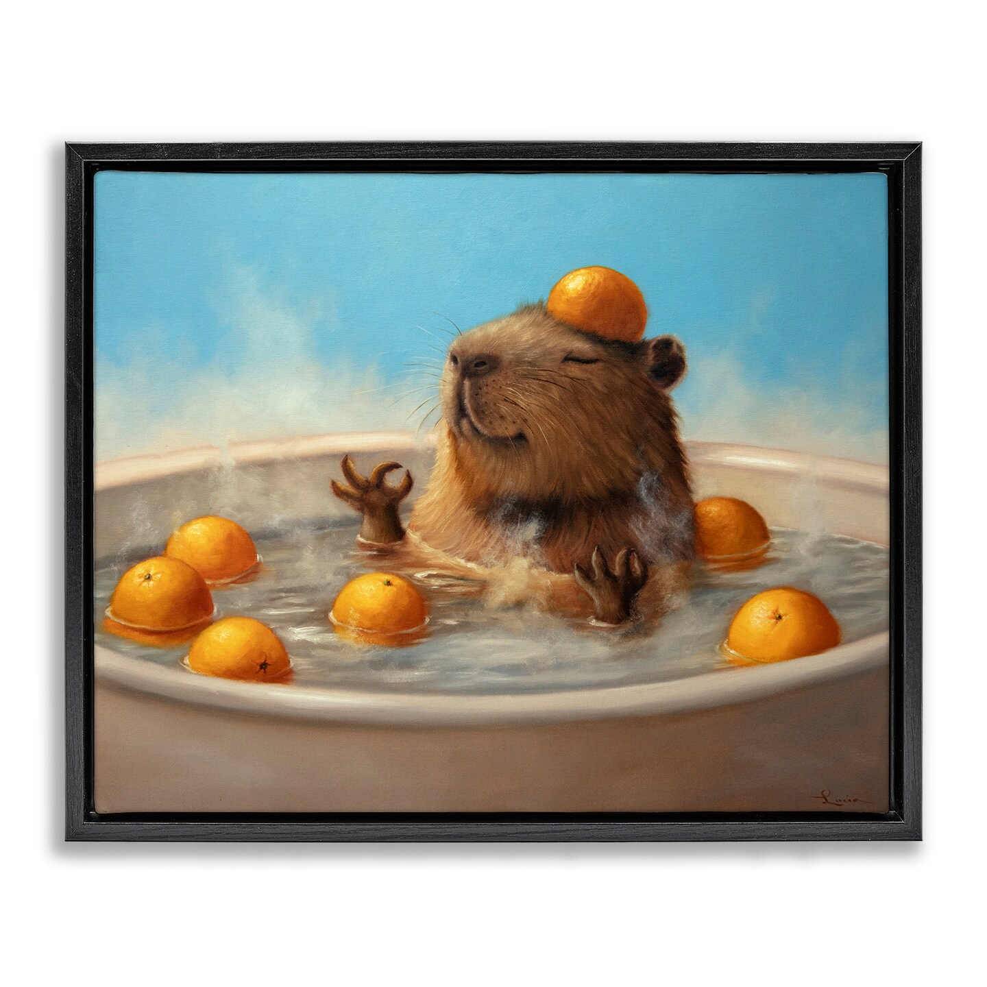 Stupell Industries Capybara in Orange Bath Floating Frame Design by ...