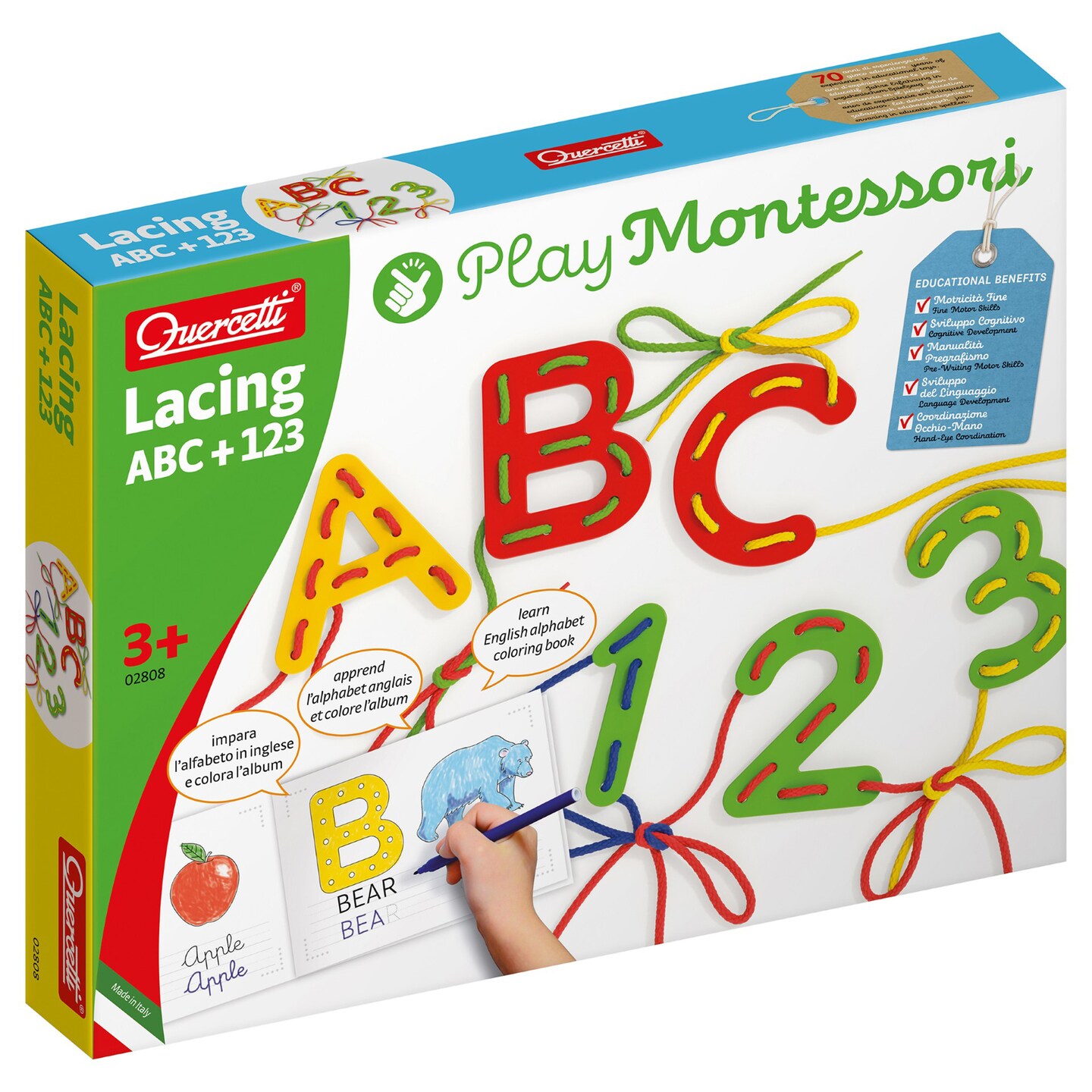 Quercetti: Play Montessori: ABC & 123 - Lacing - 53pc Craft Toy Set ...