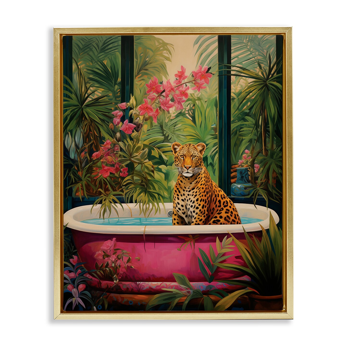 Stupell Industries Leopard in Lush Tropical Bath Floating Frame Design ...