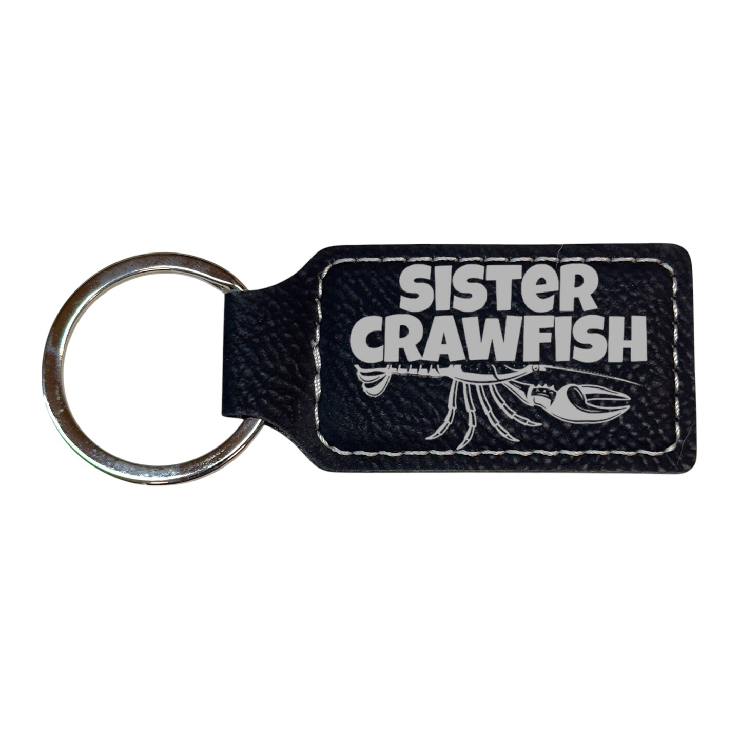 Keychain - Rectangle - Sister Crawfish - Leather, Color: Black/Silver ...
