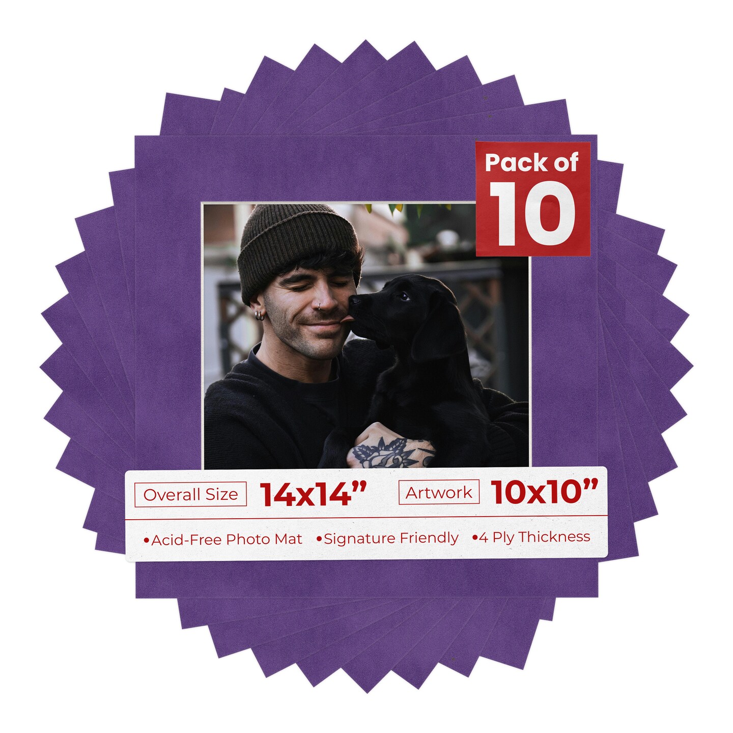 Purple Suede Mat Board for 14x14 Frames - Fits 10x10 Photos, Color ...