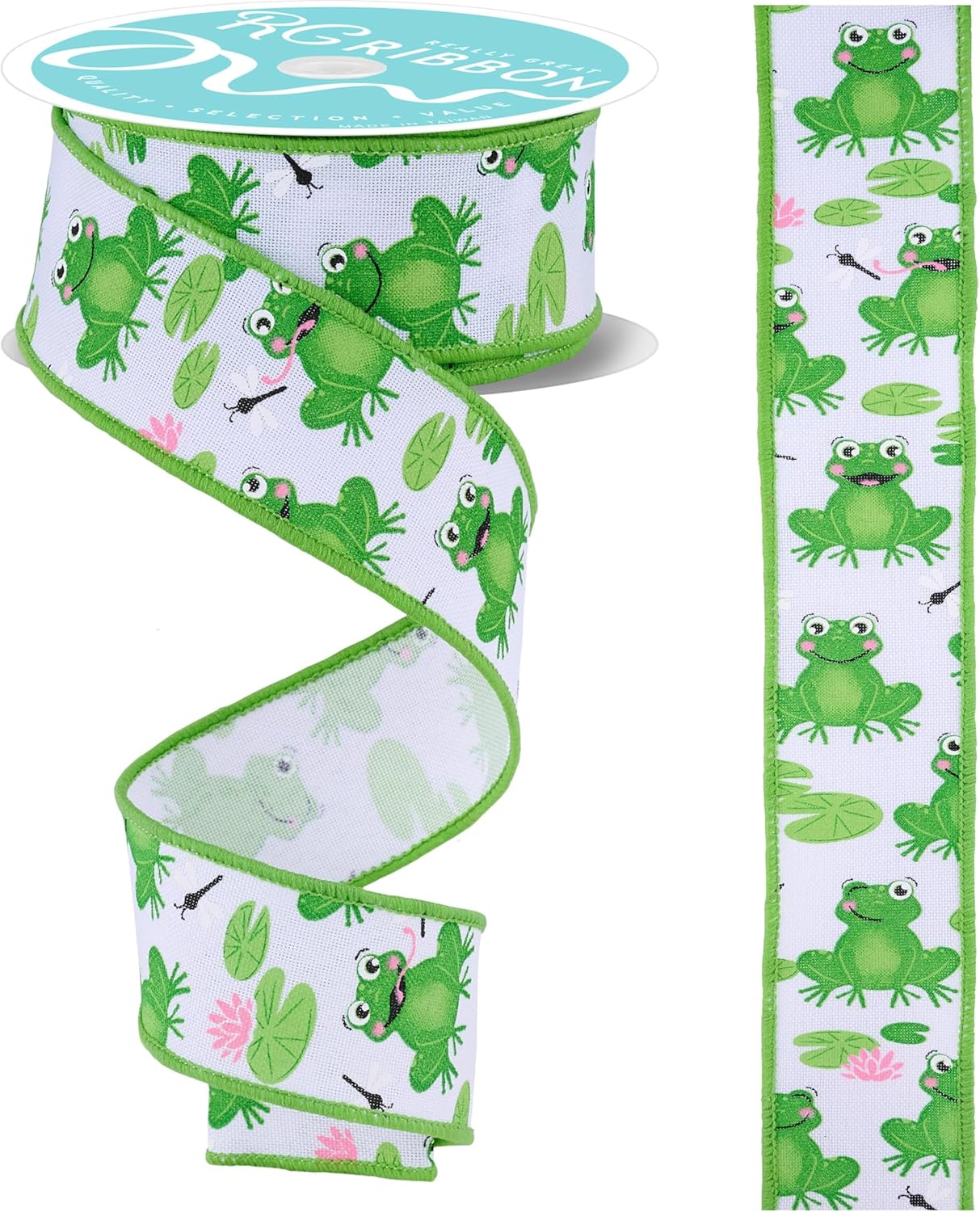 RG Ribbon: 1.5"-2.5" Frogs On Lily Pads Wired Ribbon - For Bows ...