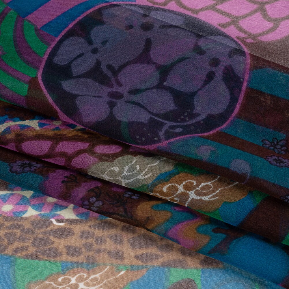 1 Yard Purple, Blue and Brown Garden Patchwork Silk Chiffon Designer Fashion Textile 54 inch ...