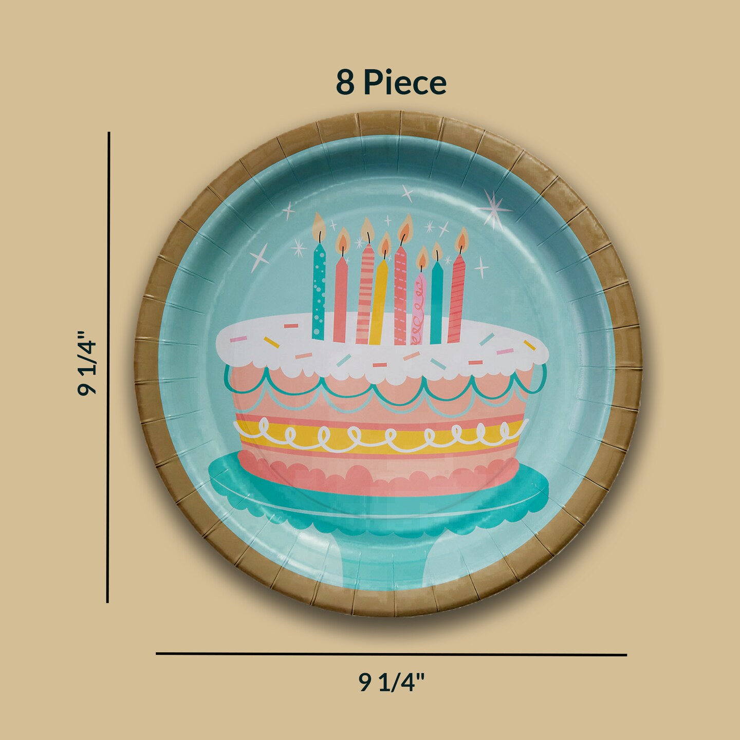 8 Ct. Eat Cake Birthday Paper Dinner Plates with Gold Trim 9.1/4 ...