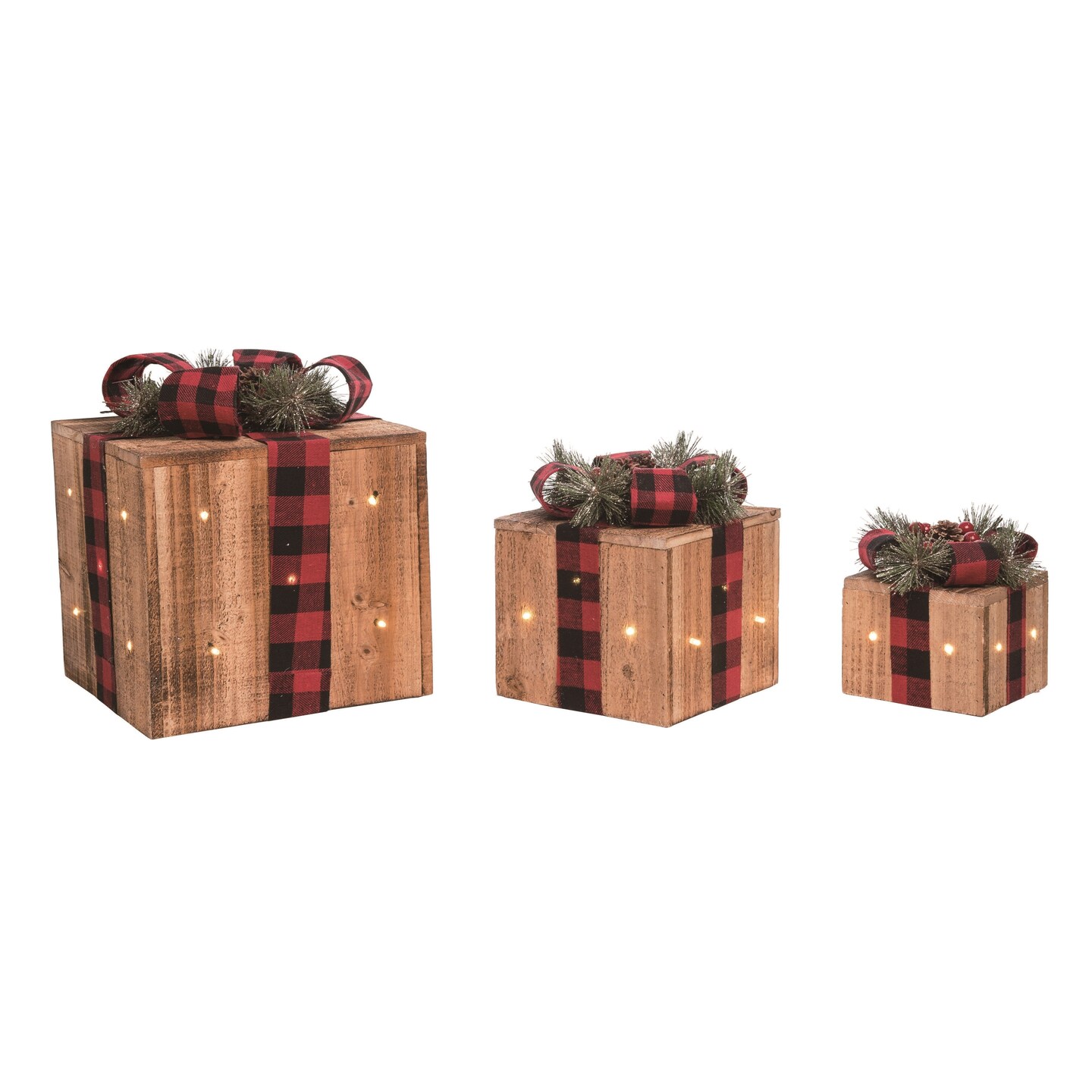 Transpac Wood 10 in. Multicolor Christmas Light Up Gift Boxes with Bow ...