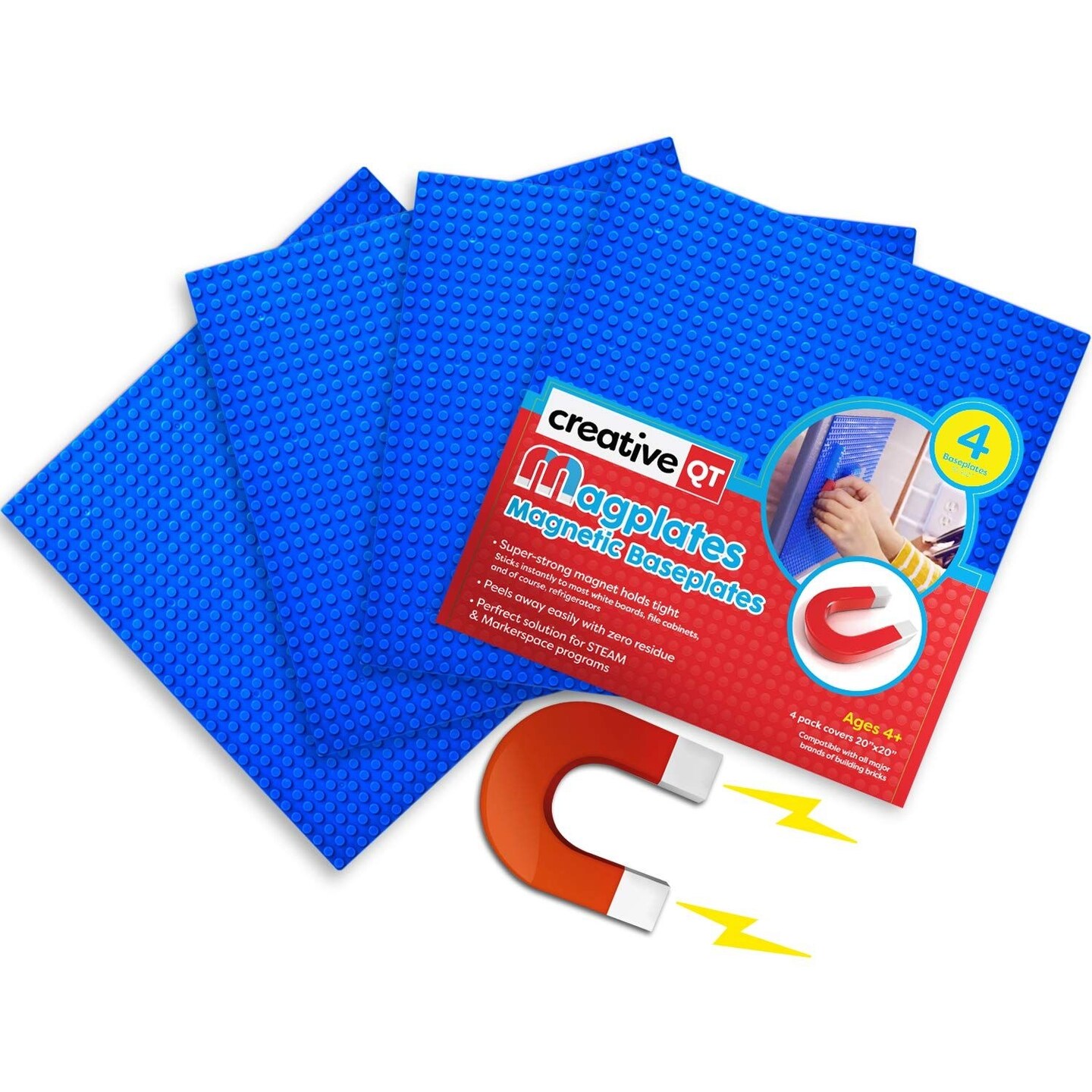 Creative QT MagPlates, Blue, 4 Pack, 10"x10" Magnetic Toy Building ...
