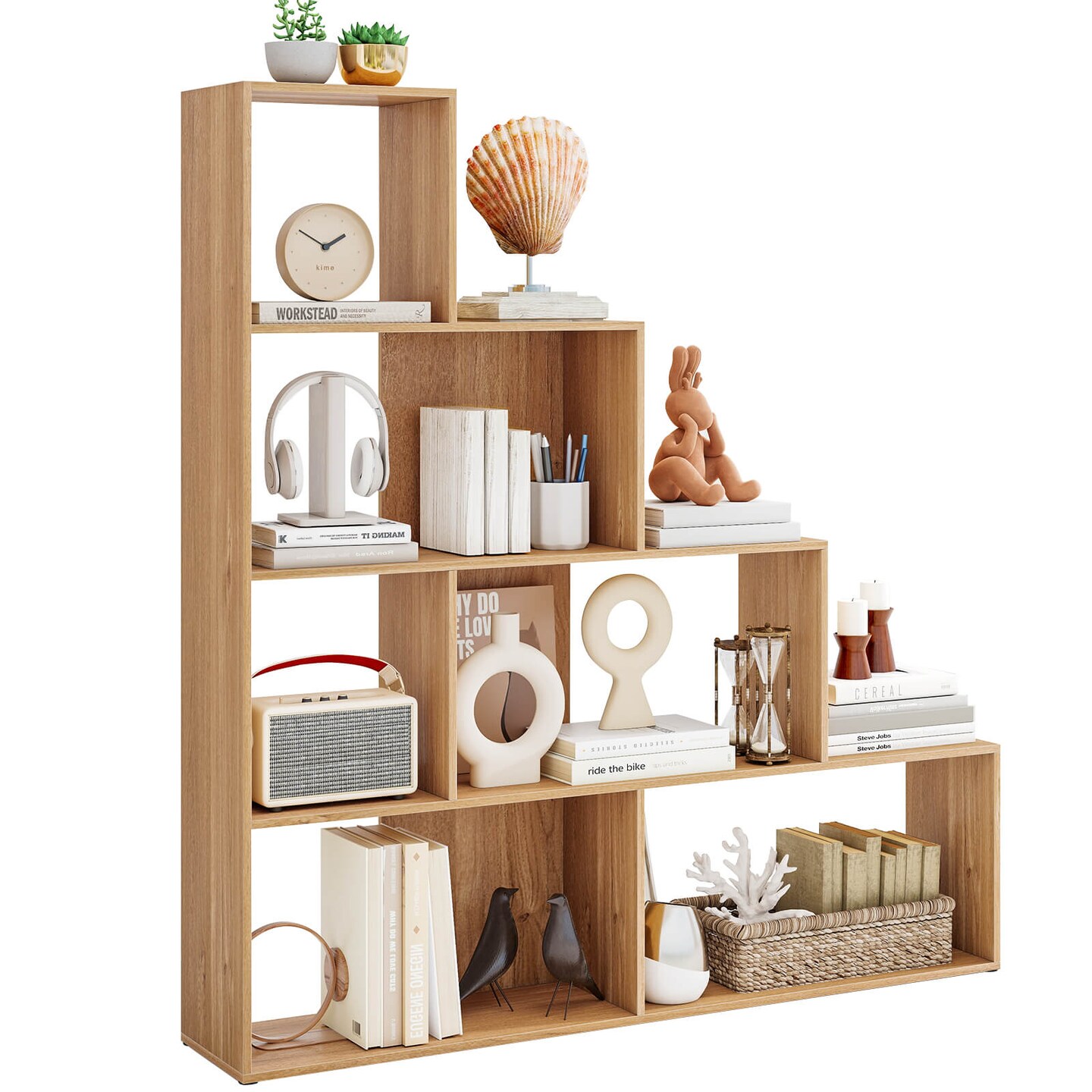 Costway 6 Cubes Ladder Shelf Freestanding Corner Bookshelf Storage ...