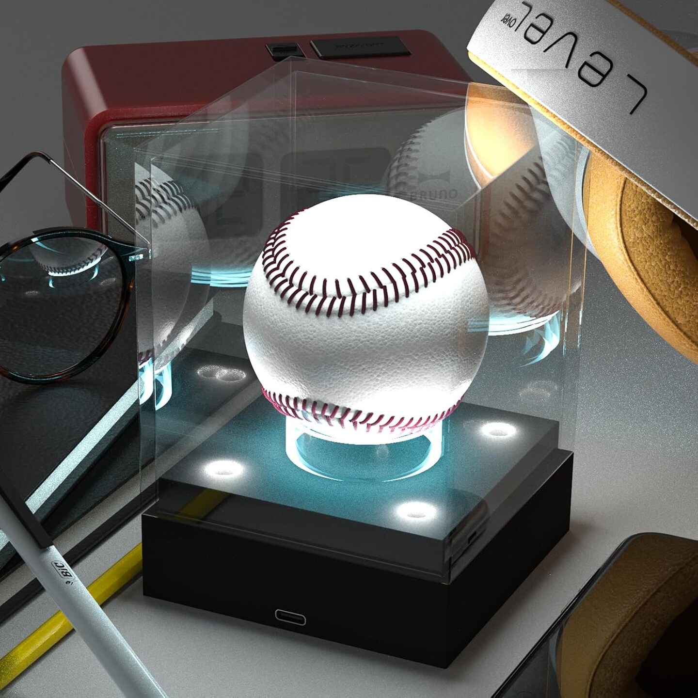 Acrylic Baseball Display Case With LED Light - 7 Color Changing ...