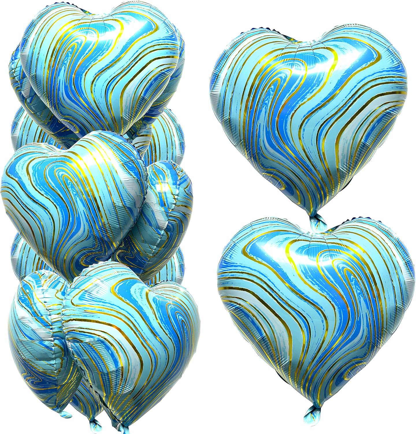 20Pcs 18 inch Marble Blue Foil Mylar Heart Shape Balloons Decorations ...