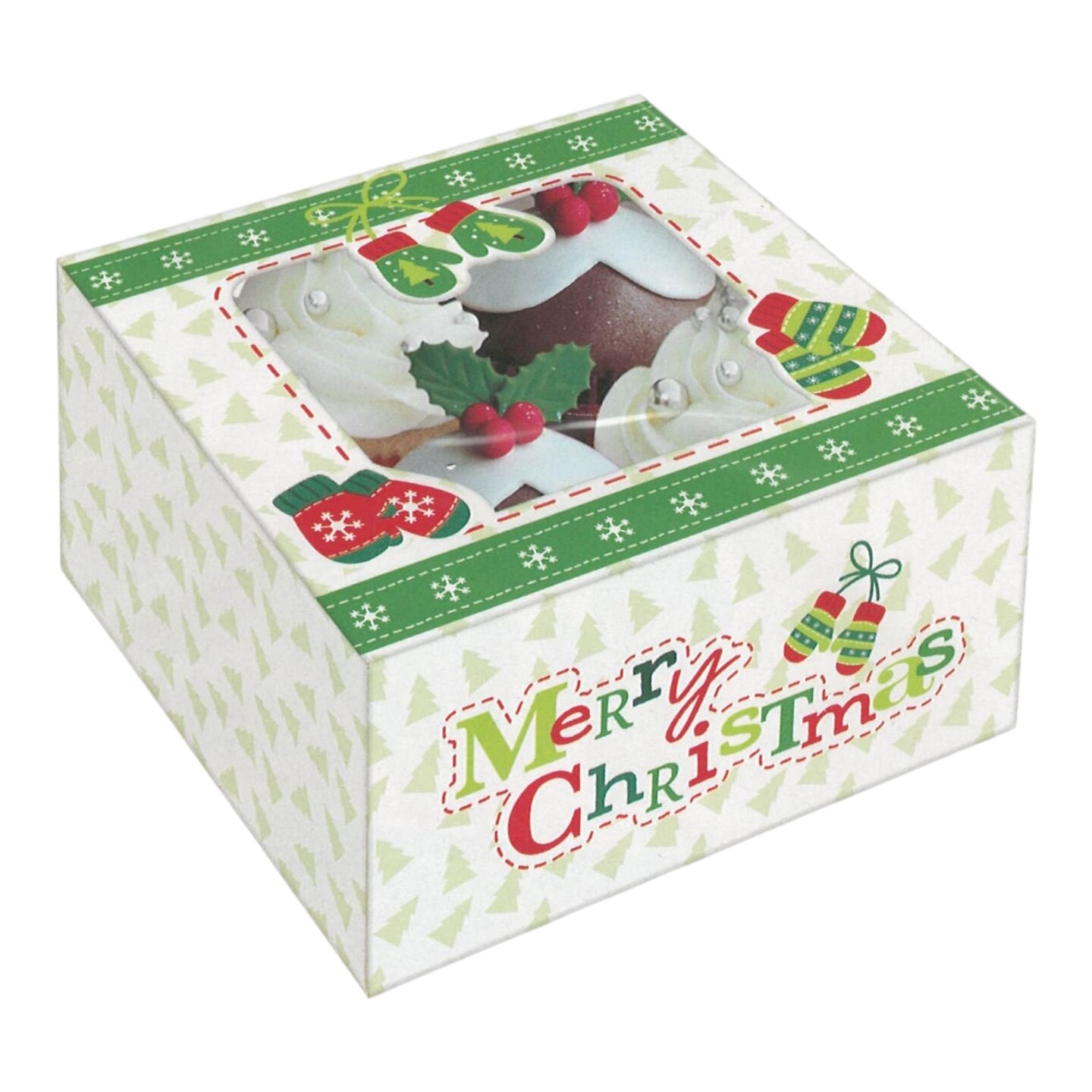Bakery Box - 4 Cup Cakes or Cookies - Merry Christmas Mittens | Michaels