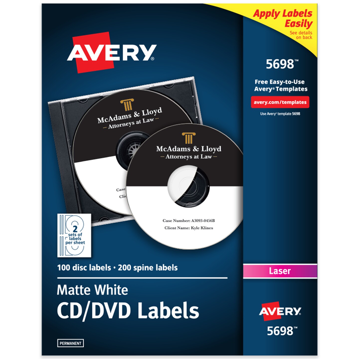 Avery Printable CD Labels, Matte White, Permanent Adhesive, Laser Printers, 100 Blank CD Labels ...