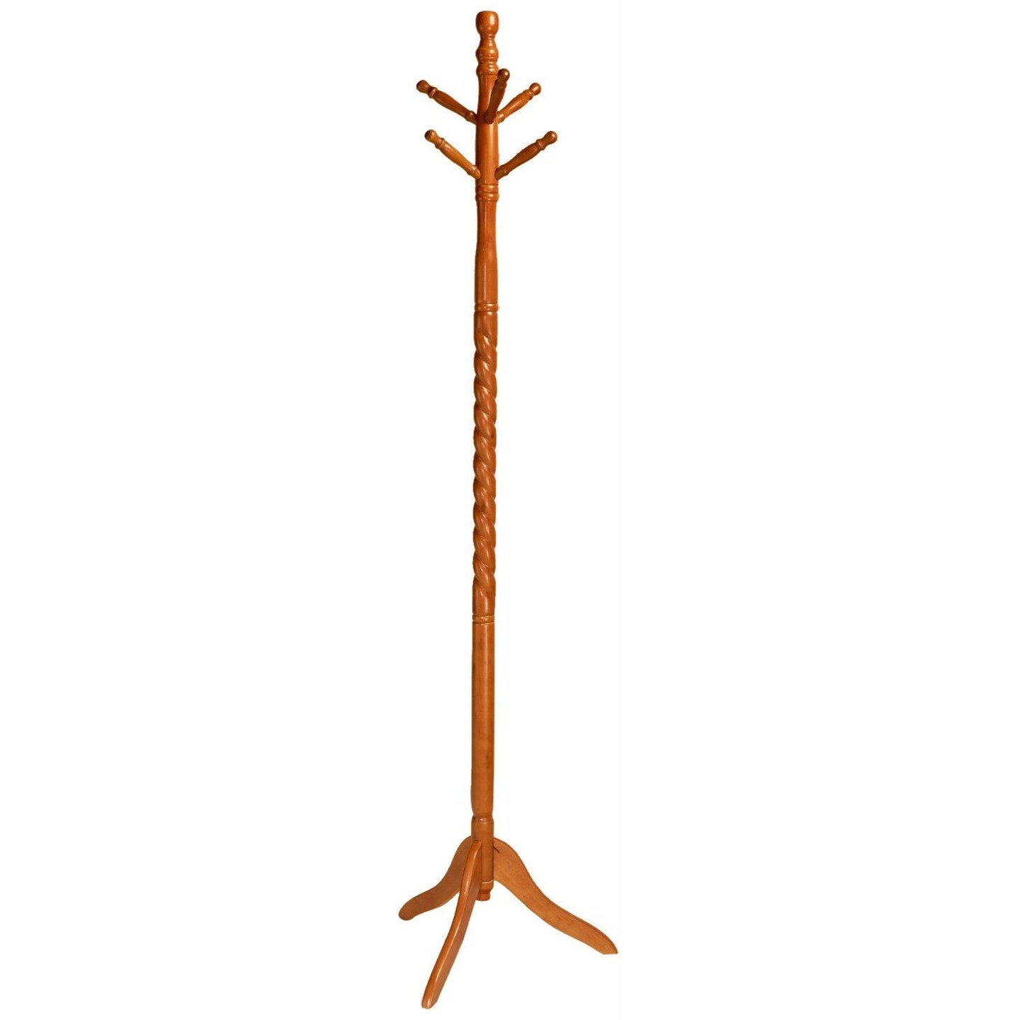 Oak Wood Twist Coat Rack with Swivel Hooks and Two-Tier Peg Design ...