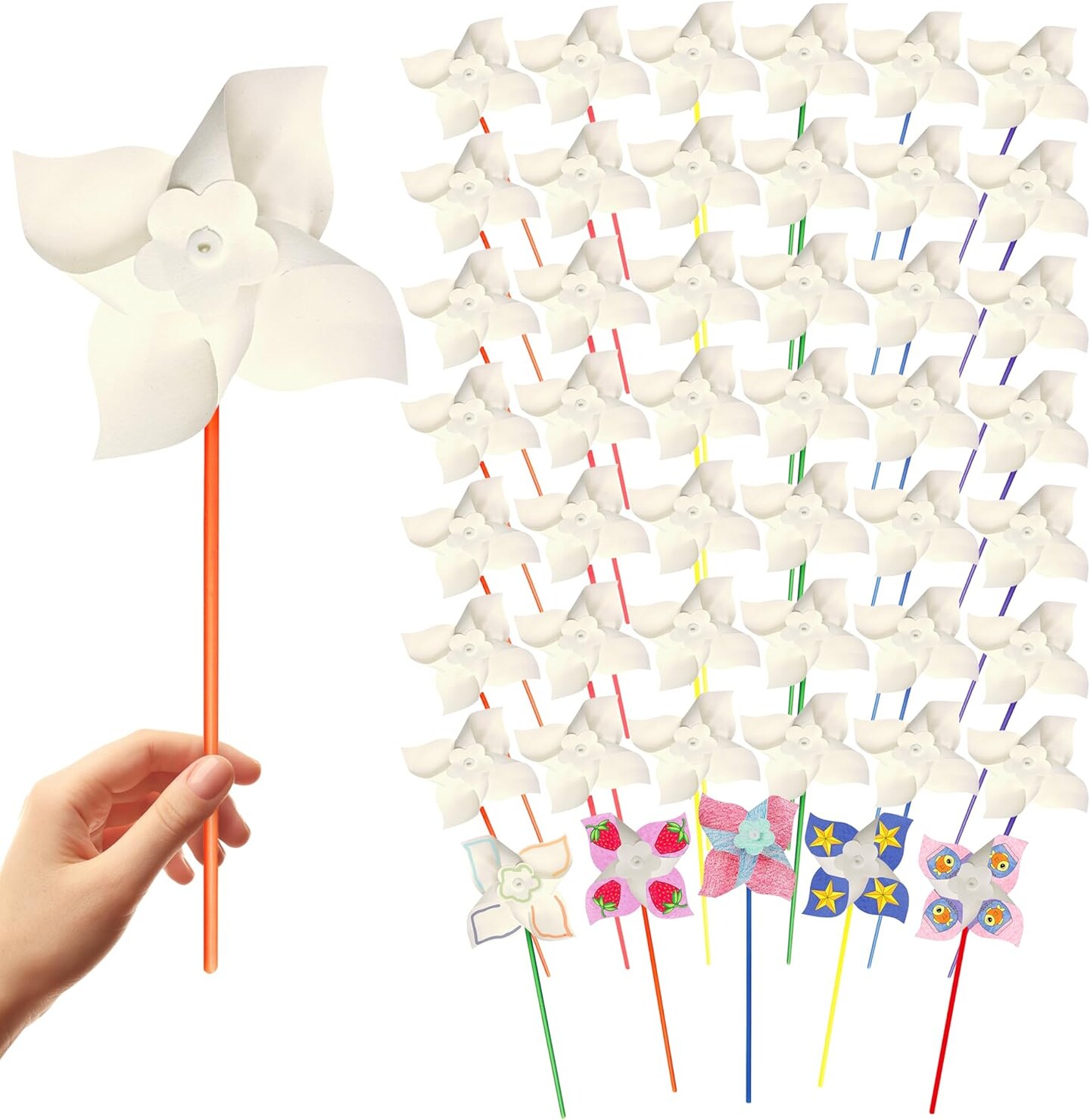 4E's Novelty 24 Pack DIY Pinwheels Craft for Kids, Bulk Summer Pinwheel ...