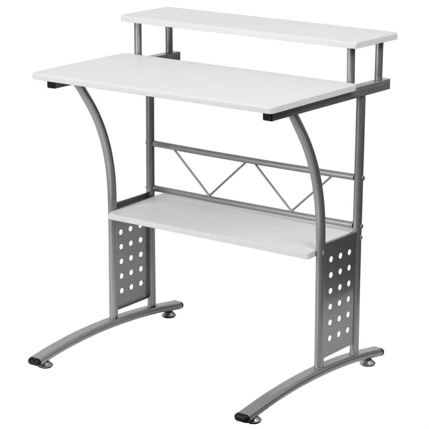 Silver-White Metal Frame Computer Desk with Laminate Top and Raised ...