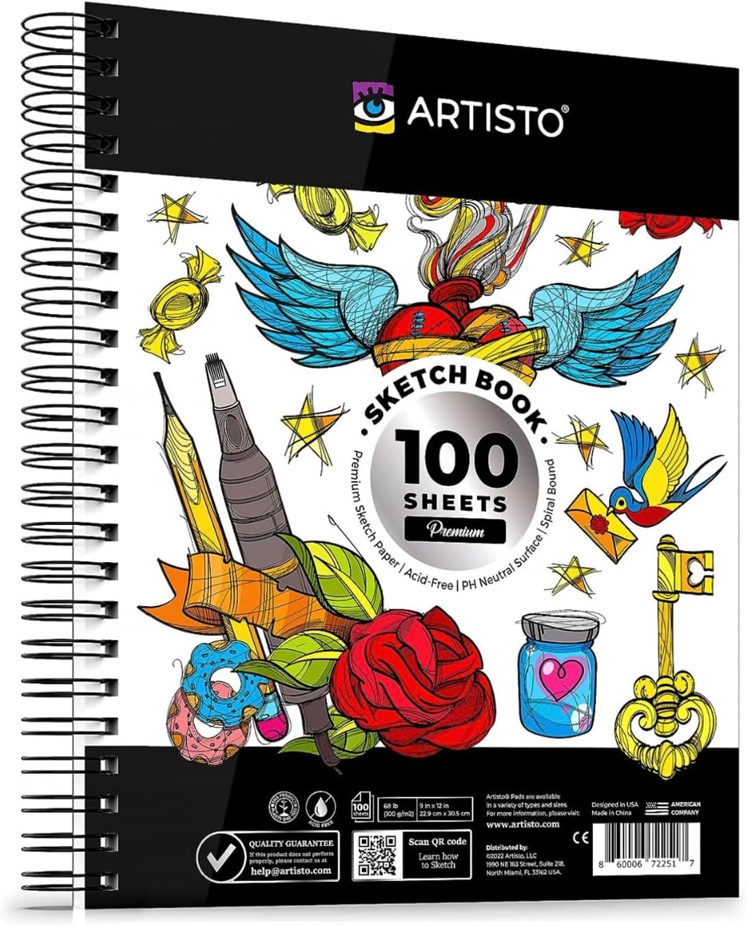 This set of one premium sketch book measures 9 by 12 inches and has 100 ...
