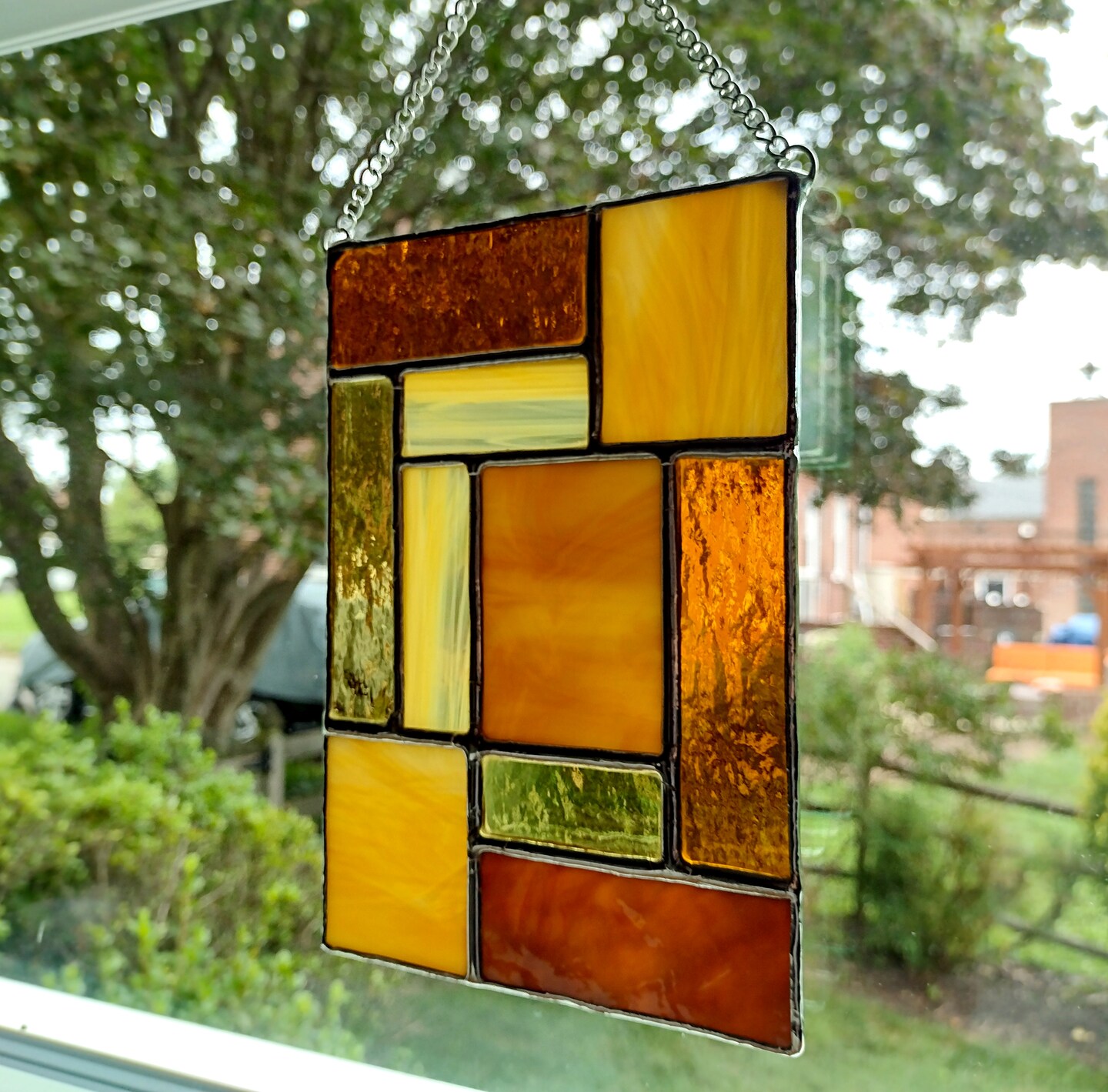 Gold, Tan, and Brown Earth Tones Geometric Stained Glass Panel ...