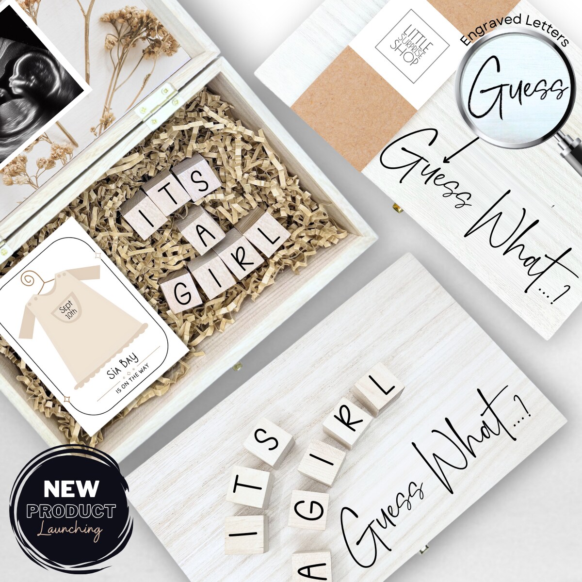 Neutral Gender Baby Gender Reveal Gift Box Engraved Keepsake ...