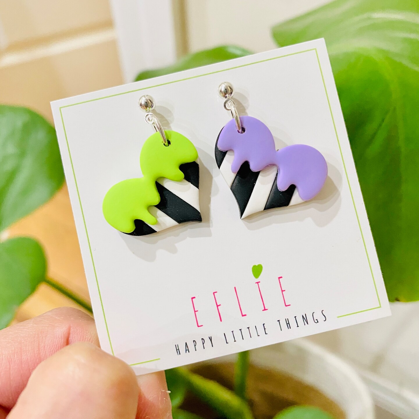 Funky Style Green Purple Stud Earrings Halloween Heart Earrings Halloween Stud Earrings Spooky BW Clay Earrings Mardi Gras Holidays MakerPlace by Michaels