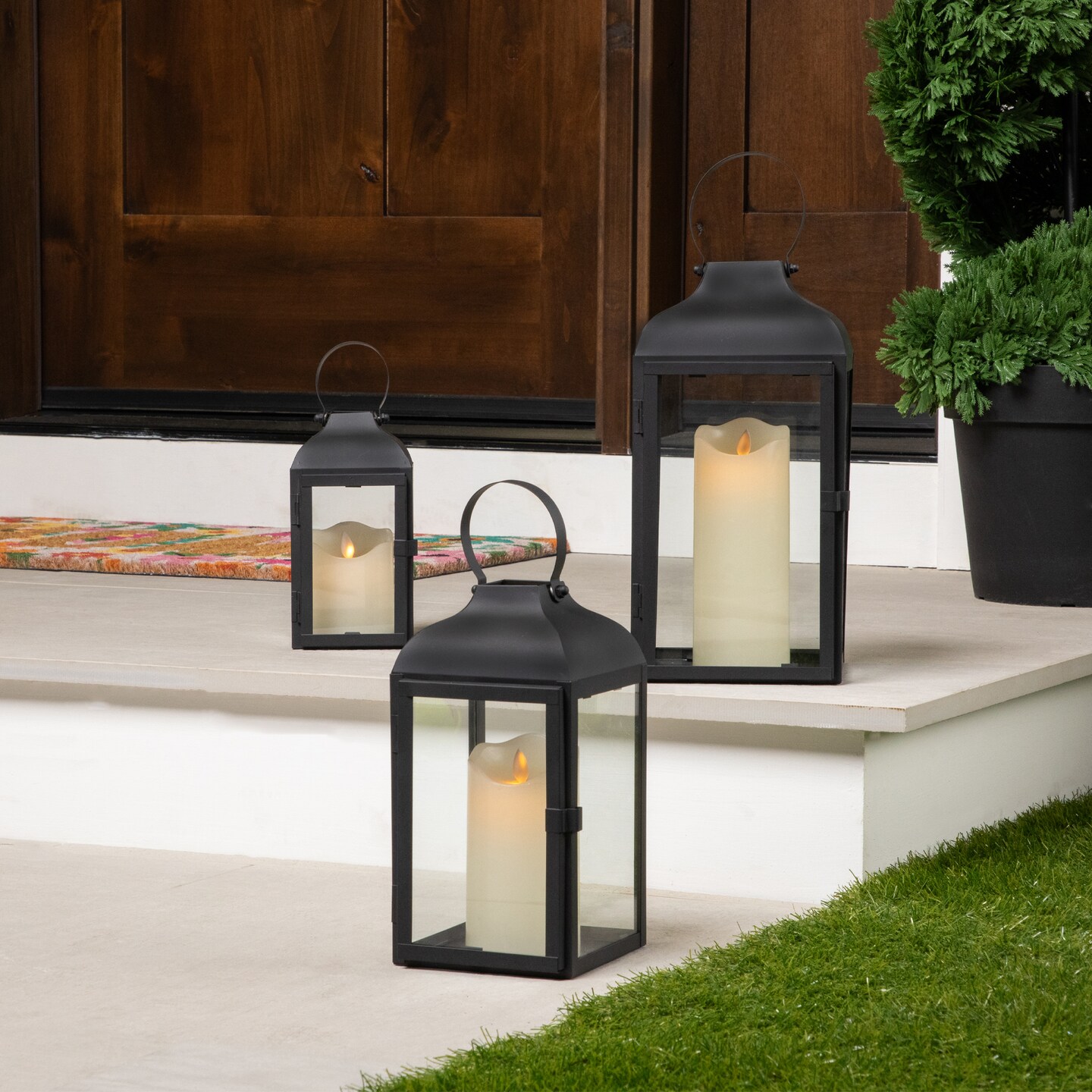 Northlight Metal Candle Lanterns with Handles - 12.75" - Black - Set of ...
