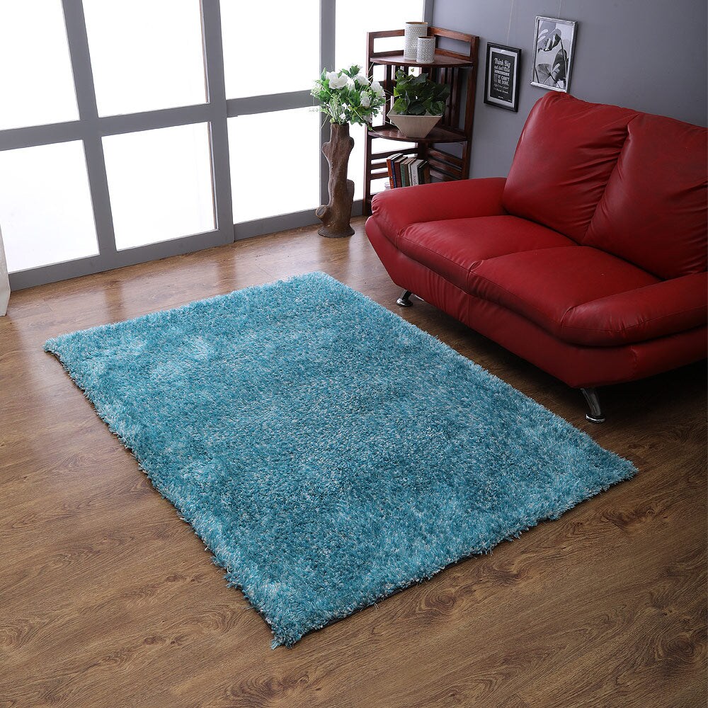 Rugsotic Area Rug Hand-Tufted Shag Polyester Turquoise White K00111 5X7 ...